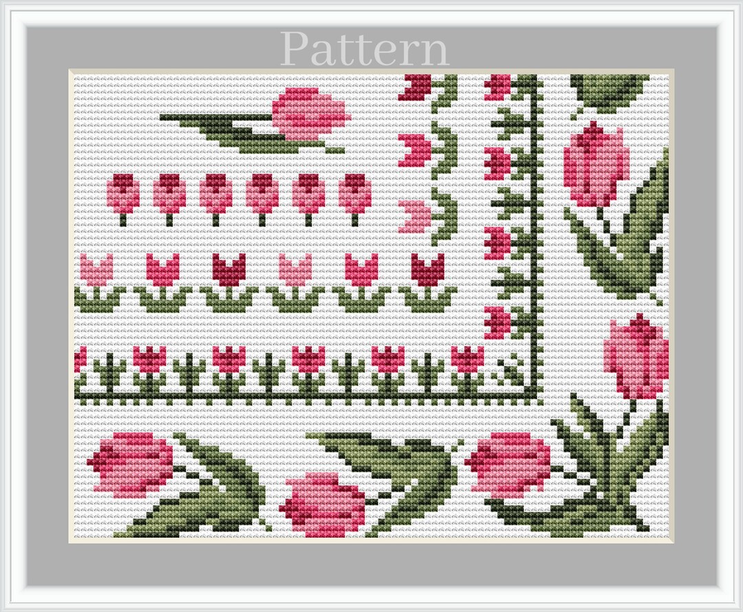 Tulip Cross Stitch Borders, Floral Borders Cross Stitch Pattern, Cross ...