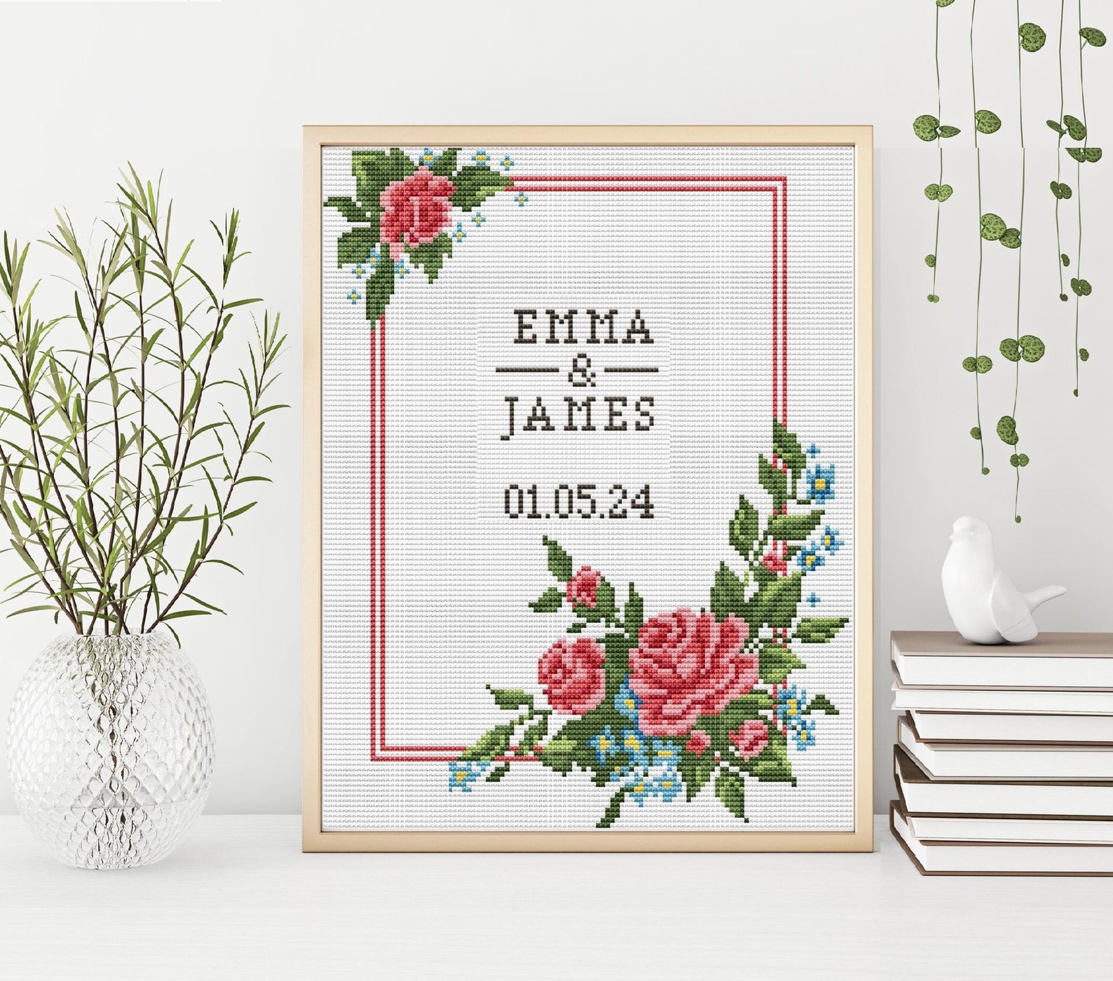 Rose Border Cross Stitch Pattern With Floral Frame and Corners - Etsy