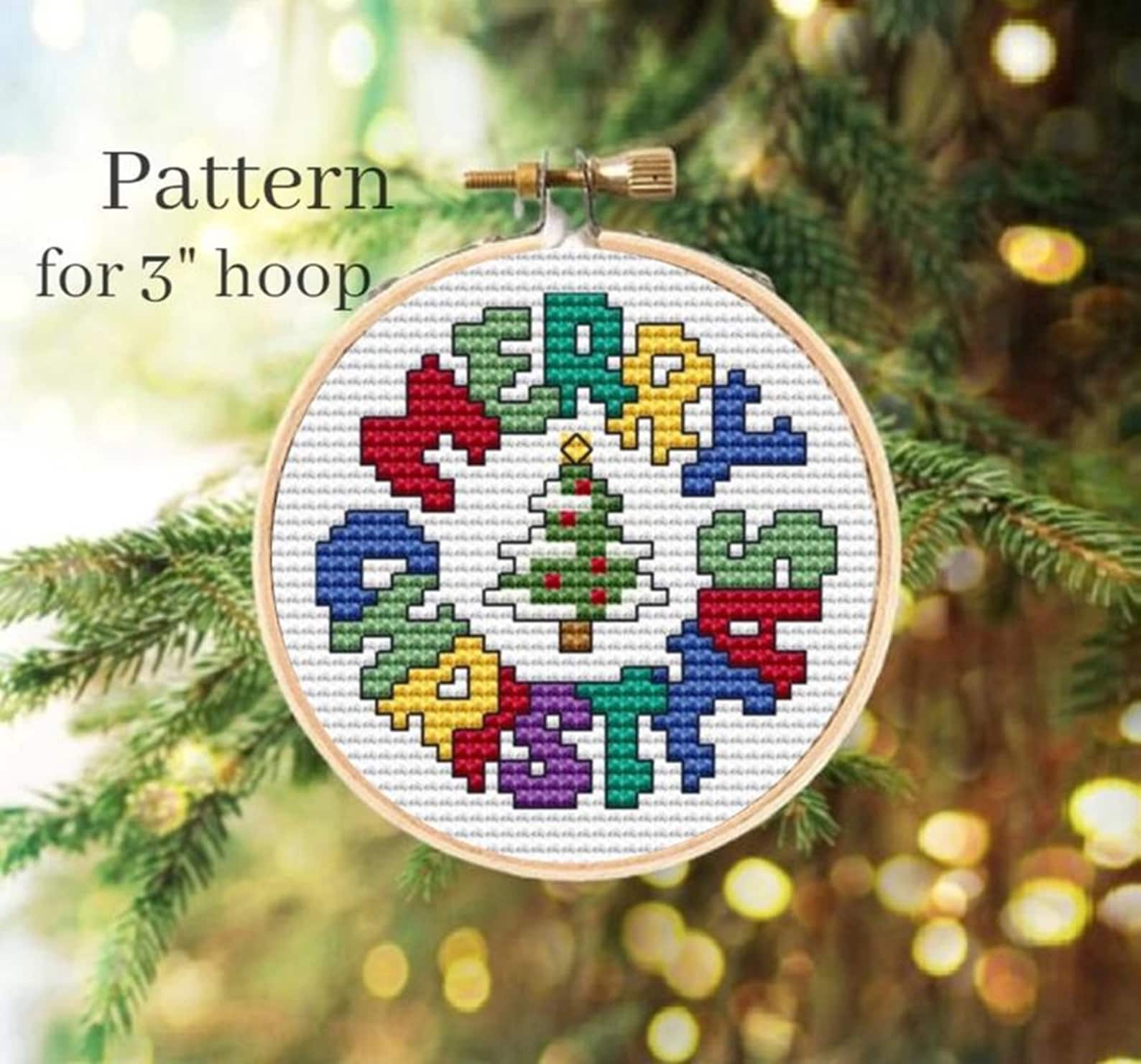 Merry Christmas Ornament Cross Stitch Pattern With ABC Chart, Initial ...