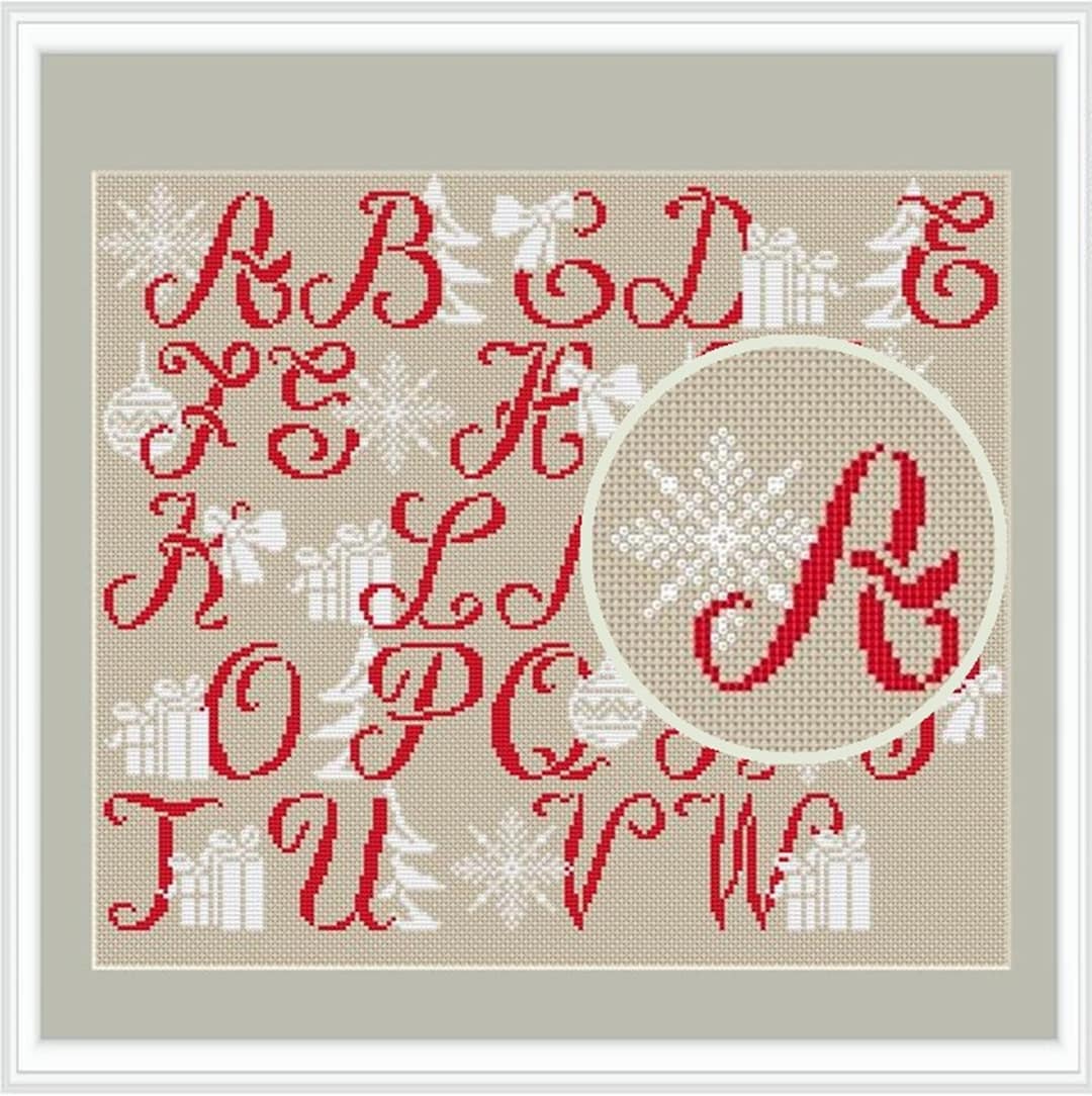 Christmas Alphabet Cross Stitch Pattern With Cursive Letters and ...