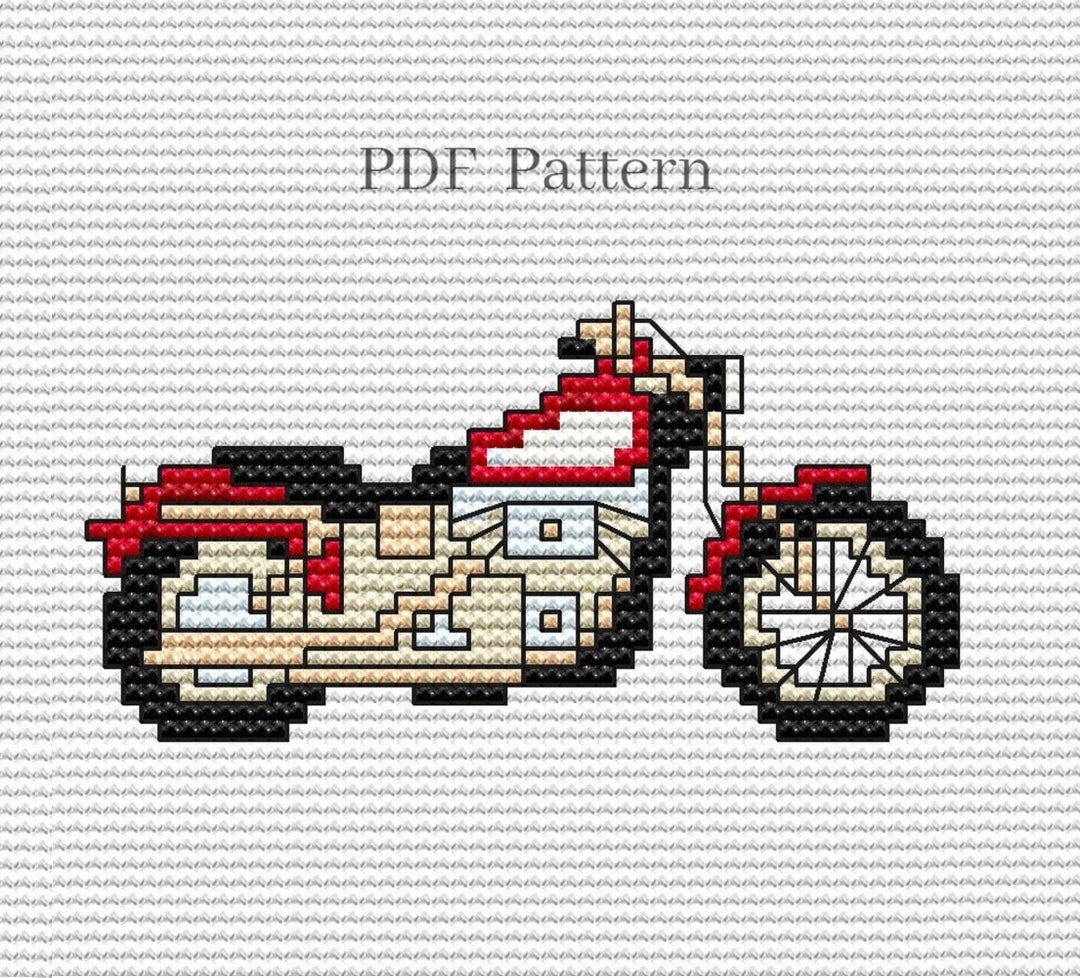 Motorcycle Cross Stitch Pattern, Bicycle Cross Stitch, Small Vehicle ...
