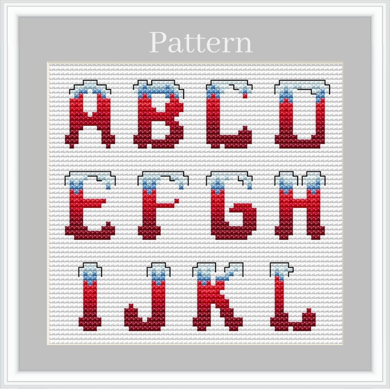 Christmas Alphabet Chart Cross Stitch Pattern With Initial Letters and ...