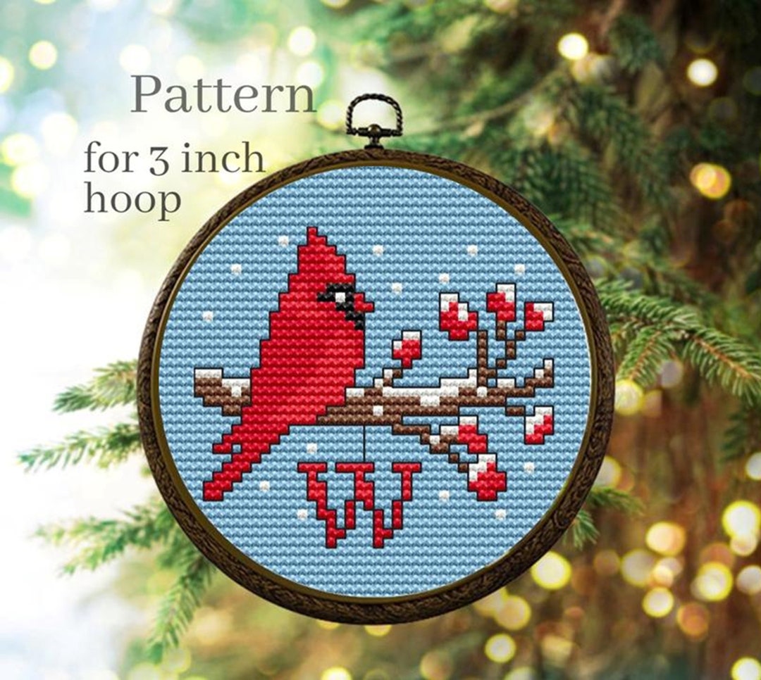 Cardinal Cross Stitch Pattern With Alphabet Chart for Christmas Initial ...