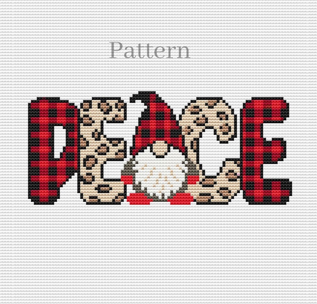 Peace Cross Stitch Pattern, Gnome Cross Stitch, Buffalo Plaid Gnome ...
