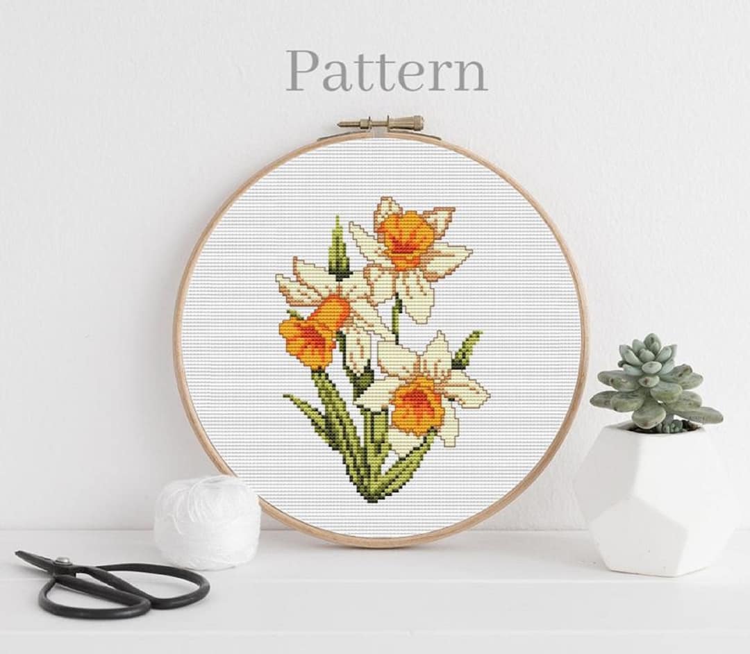 Daffodil Cross Stitch Pattern, Narcissus Cross Stitc,h March Birth ...