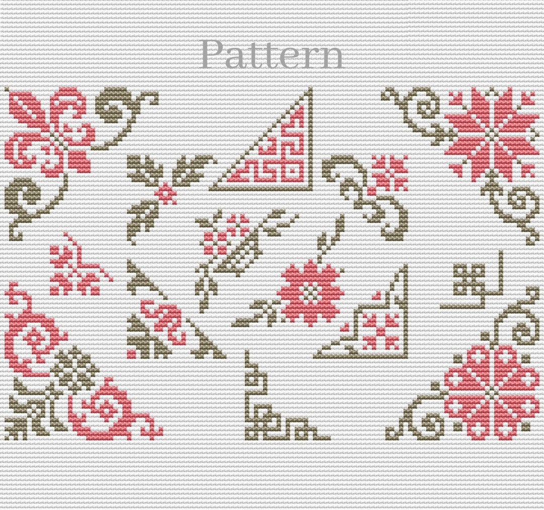 Corner Cross Stitch Pattern, Border Cross Stitch, Floral Frame Hand ...