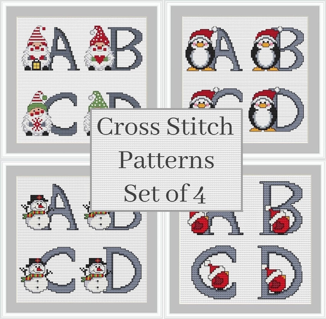 Christmas Alphabet Cross Stitch Pattern, ABC Charts Set of 4, Cross ...
