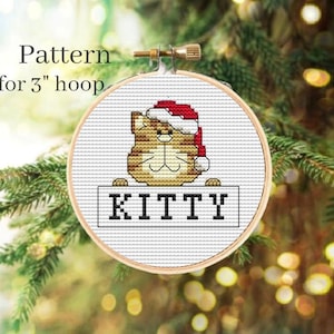 Christmas Cat Ornament Personalized Cross Stitch Pattern, Orange Cat ...