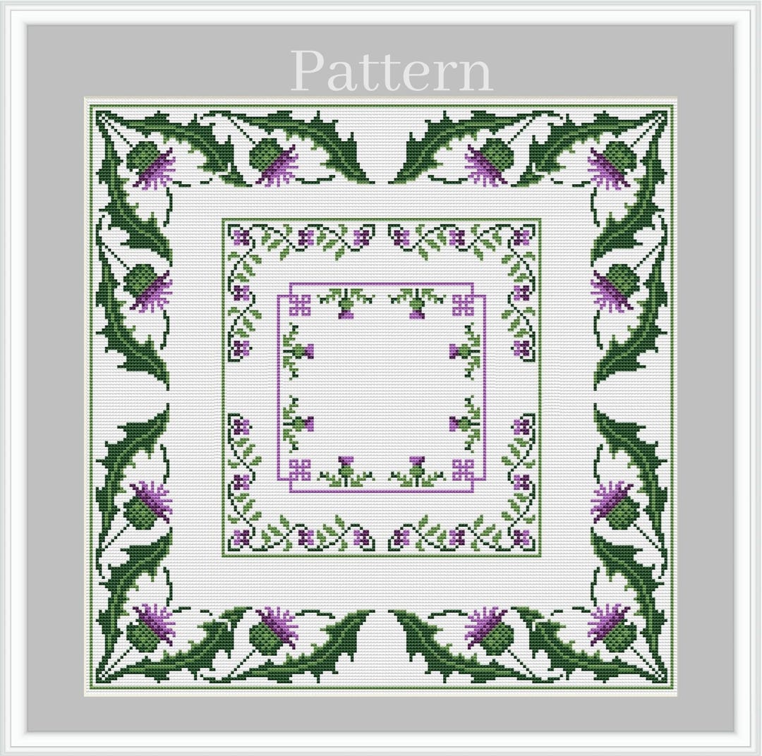Thistle Cross Stitch Border Pattern, Floral Framea, Thistle Corners - Etsy