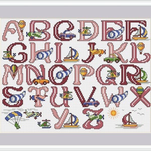 Cross Stitch Letters for Boys, Monogram Font, Blue Alphabet Cross ...