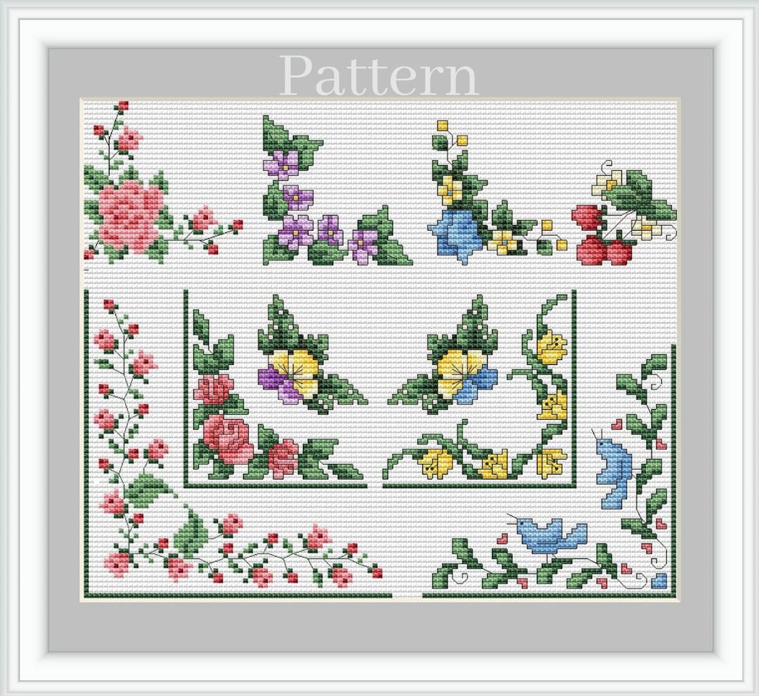 Cross Stitch Borders, Floral Corners, Cross Stitch Frames, Rose Border ...
