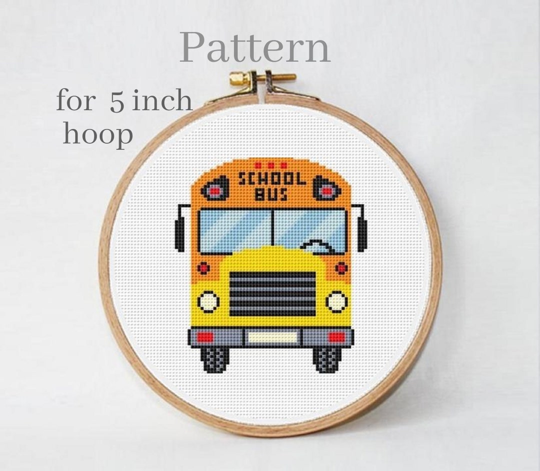 School Bus Cross Stitch Pattern, School Bus Ornament Hand Embroidery ...