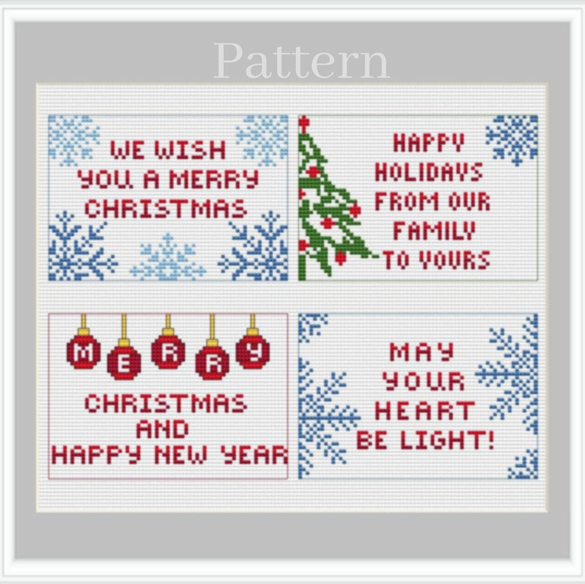 Christmas Cards Cross Stitch Pattern With Alphabet Chart for ...