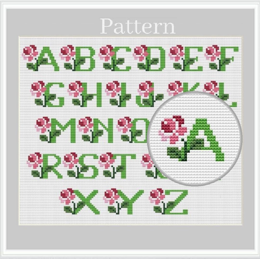 Floral Cross Stitch Alphabet Pattern, Monogram Fonts, Cross Stitch ...