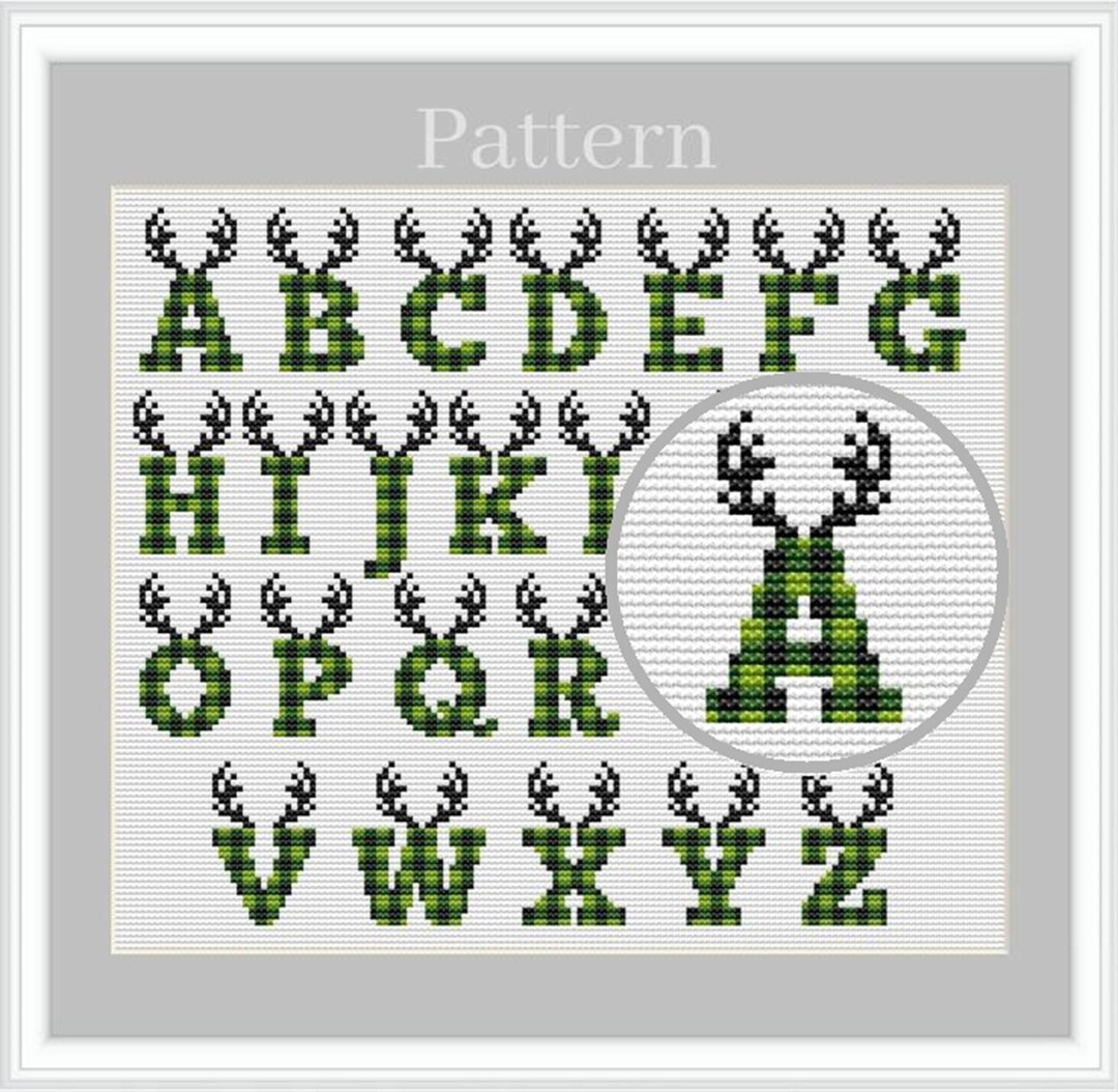 Christmas Alphabet Cross Stitch Pattern, Green Plaid Monogram Letters ...