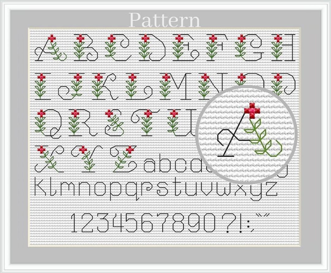 Backstitch Alphabet Cross Stitch Pattern, Cross Stitch Letters, Floral ...