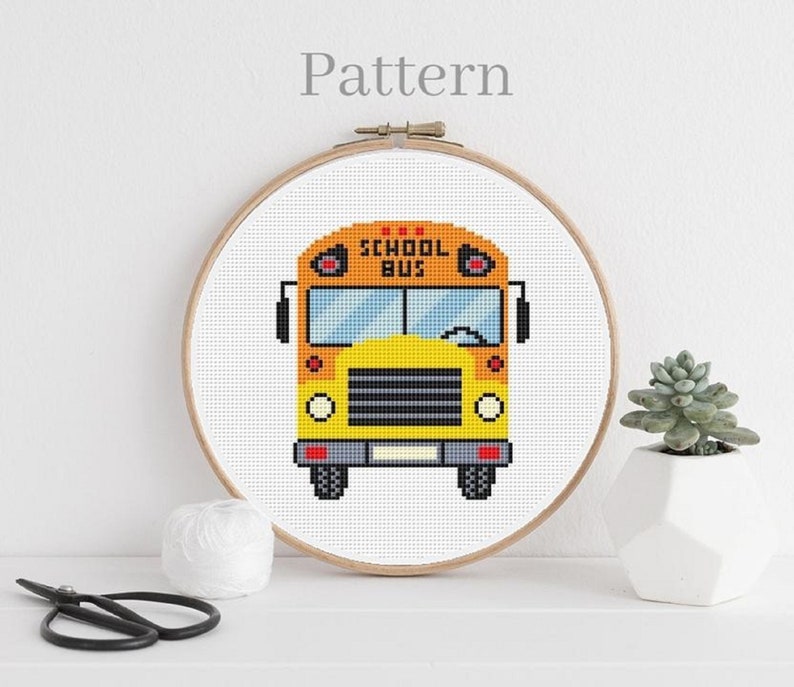 School Bus Cross Stitch Pattern, School Bus Ornament Hand Embroidery ...