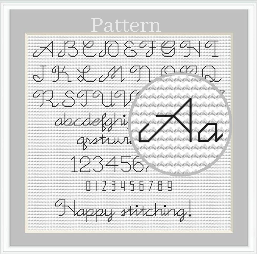 Backstitch Alphabet Chart, Cursive Alphabet With Letters and Numbers ...