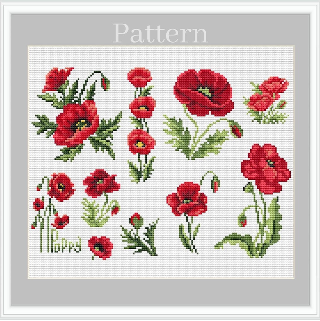 Poppy Cross Stitch Pattern, Cross Stitch Flowers, Small Poppies Hand ...