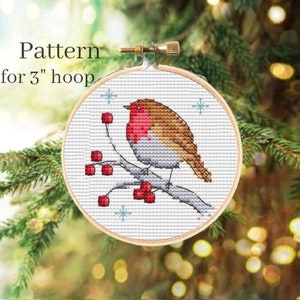 Red Robin Cross Stitch Ornament for 3 Inch Hoop, Winter Cross Stitch ...