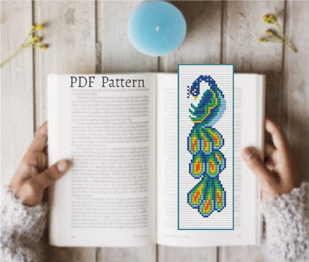 Peacock Cross Stitch Bookmark Pattern, Tropical Birds Book Tracker ...