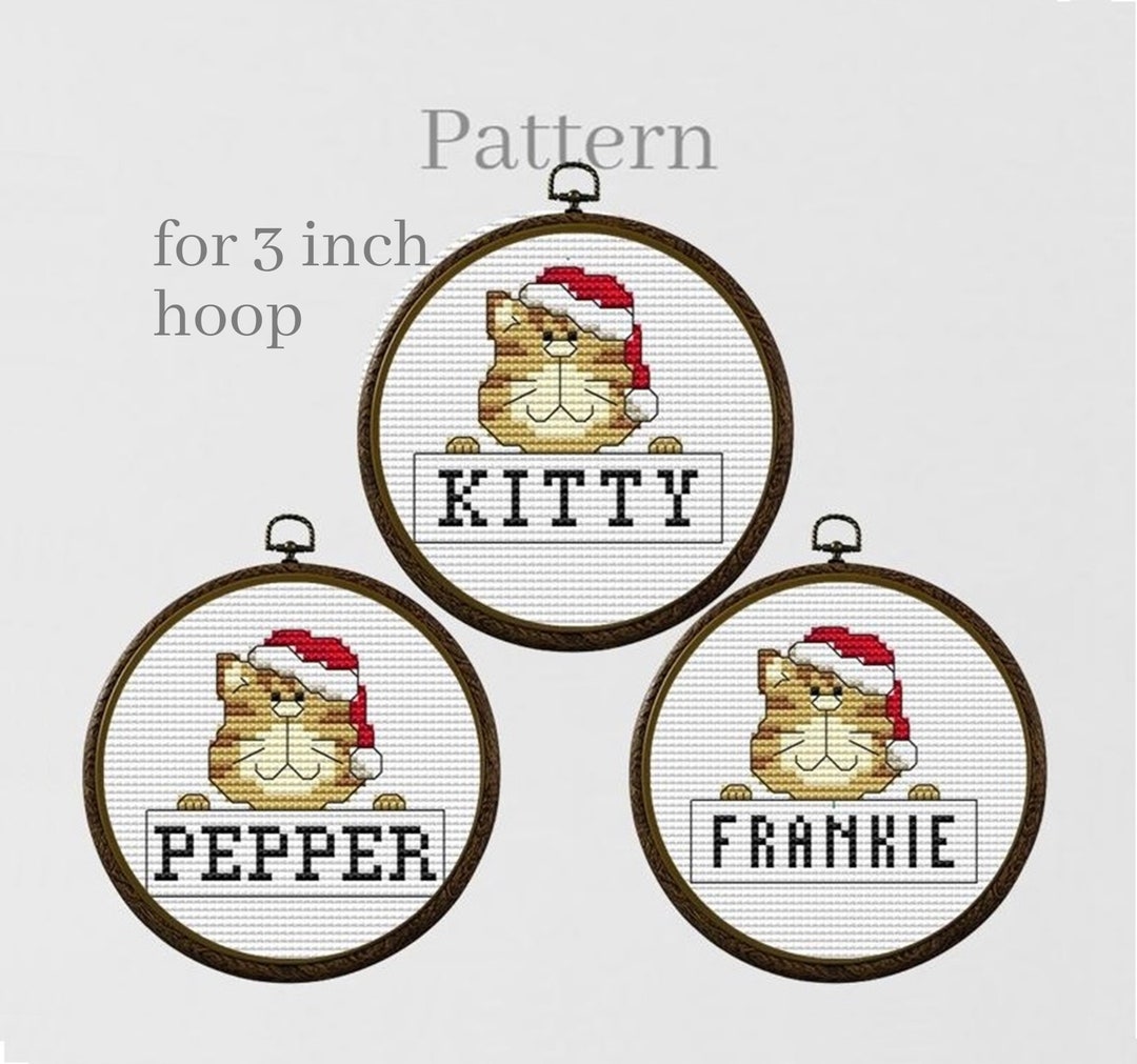 Christmas Cat Ornament Personalized Cross Stitch Pattern, Orange Cat ...