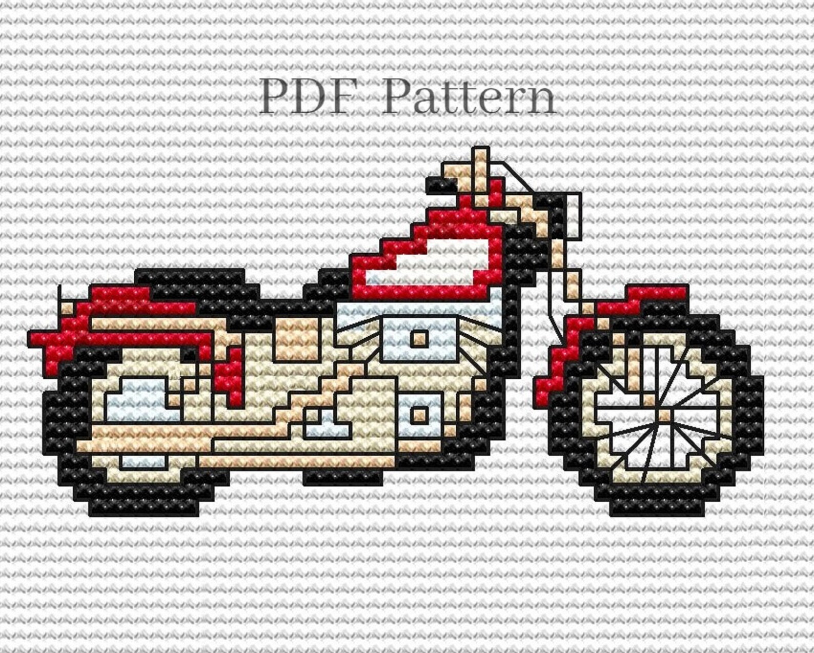 Motorcycle Cross Stitch Pattern PDF Red Vehicle Embroidery | Etsy