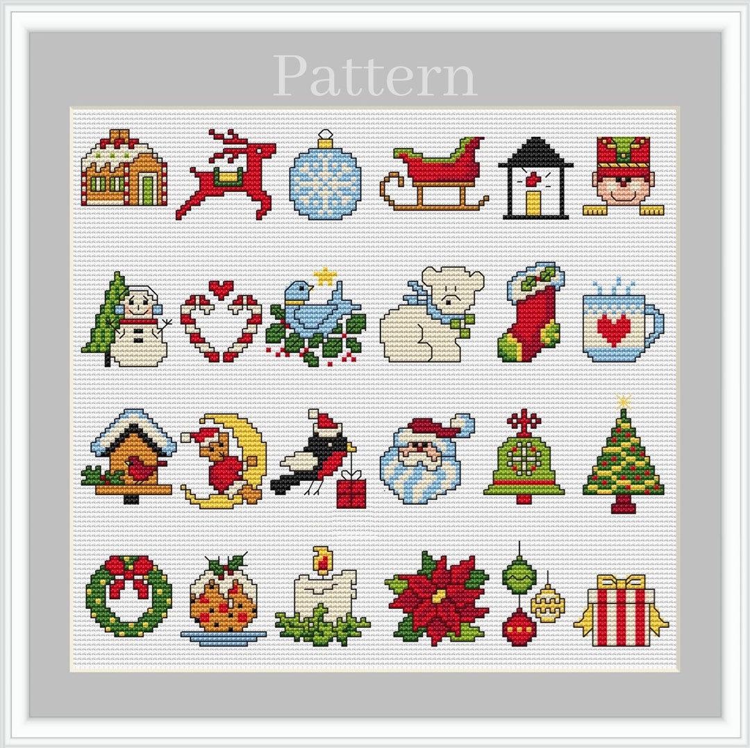 Small Christmas Cross Stitch Pattern, Set of 24 for 2 Inch Ornament - Etsy