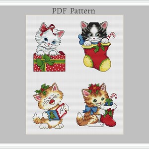 Cat Cross Stitch Pattern, Christmas Animals Cross Stitch Pattern ...