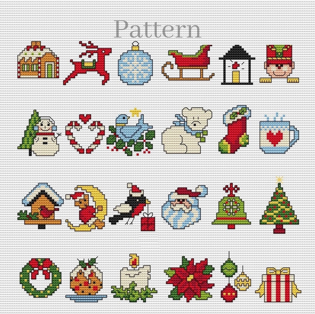 Small Christmas Cross Stitch Pattern, Set of 24 for 2 Inch Ornament - Etsy