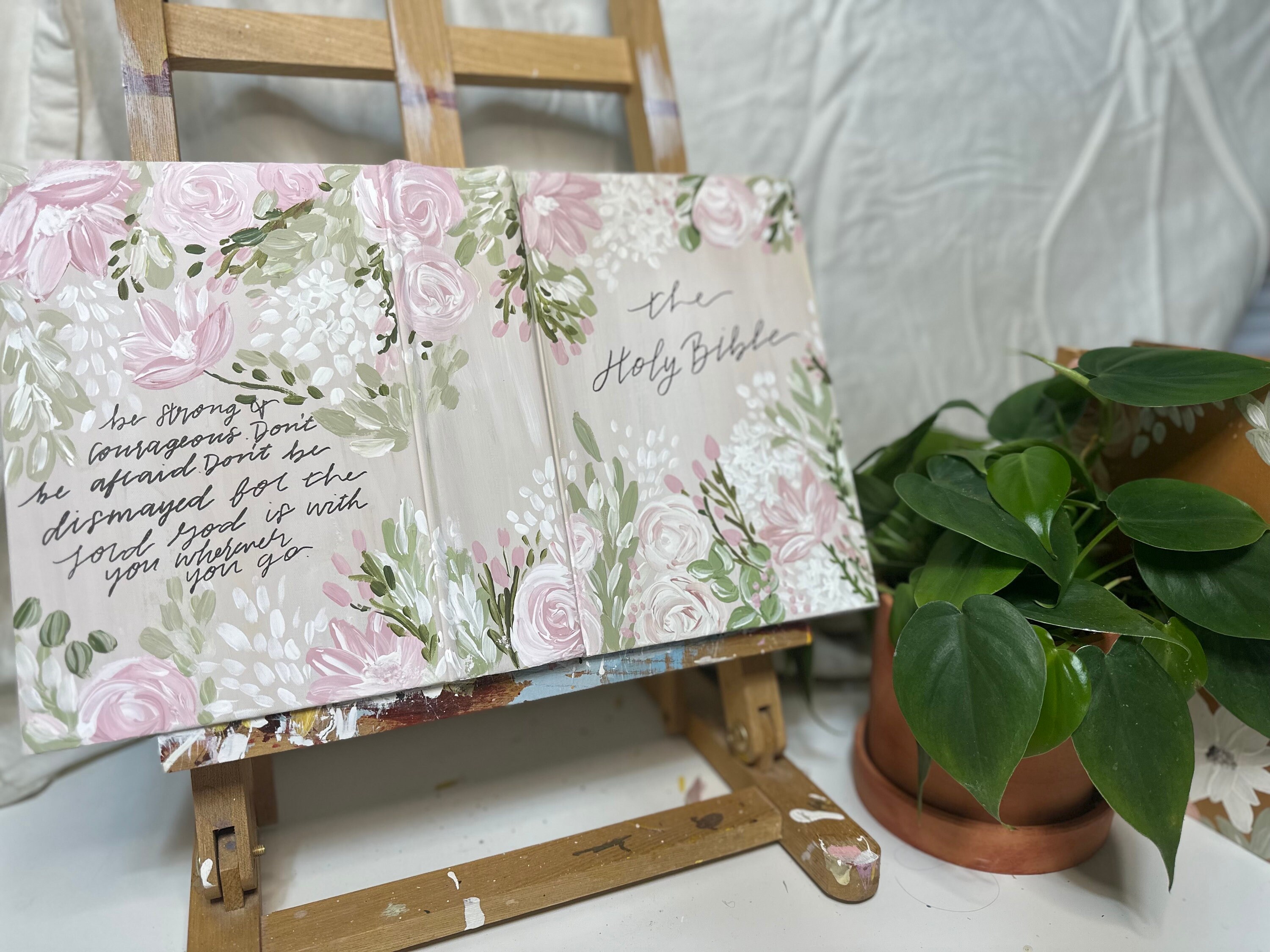 Custom Catholic Wedding Bible Guest Book, Hand Painted Wedding Bible ...