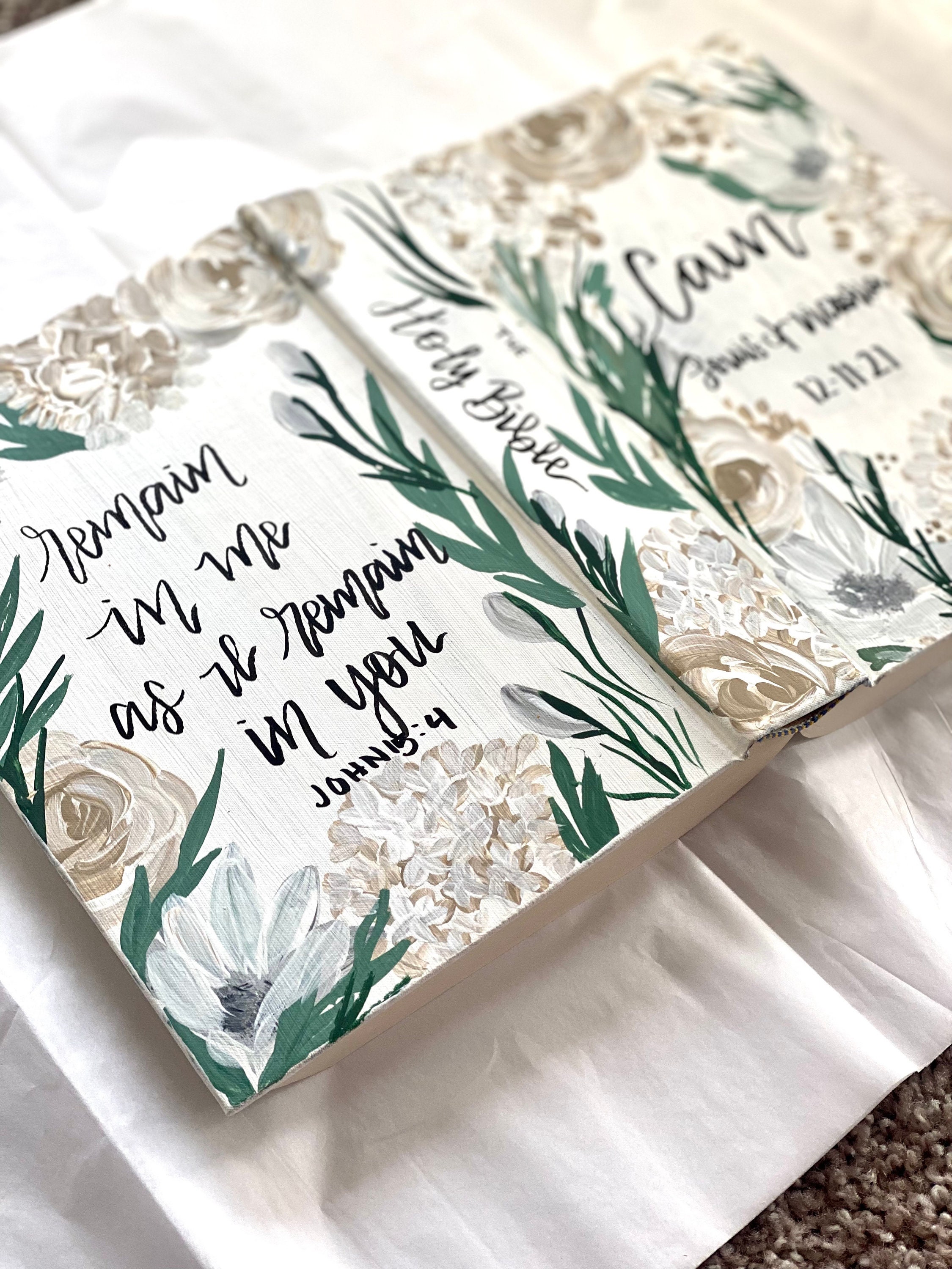 Custom Catholic Wedding Bible Guest Book, Hand Painted Wedding Bible ...