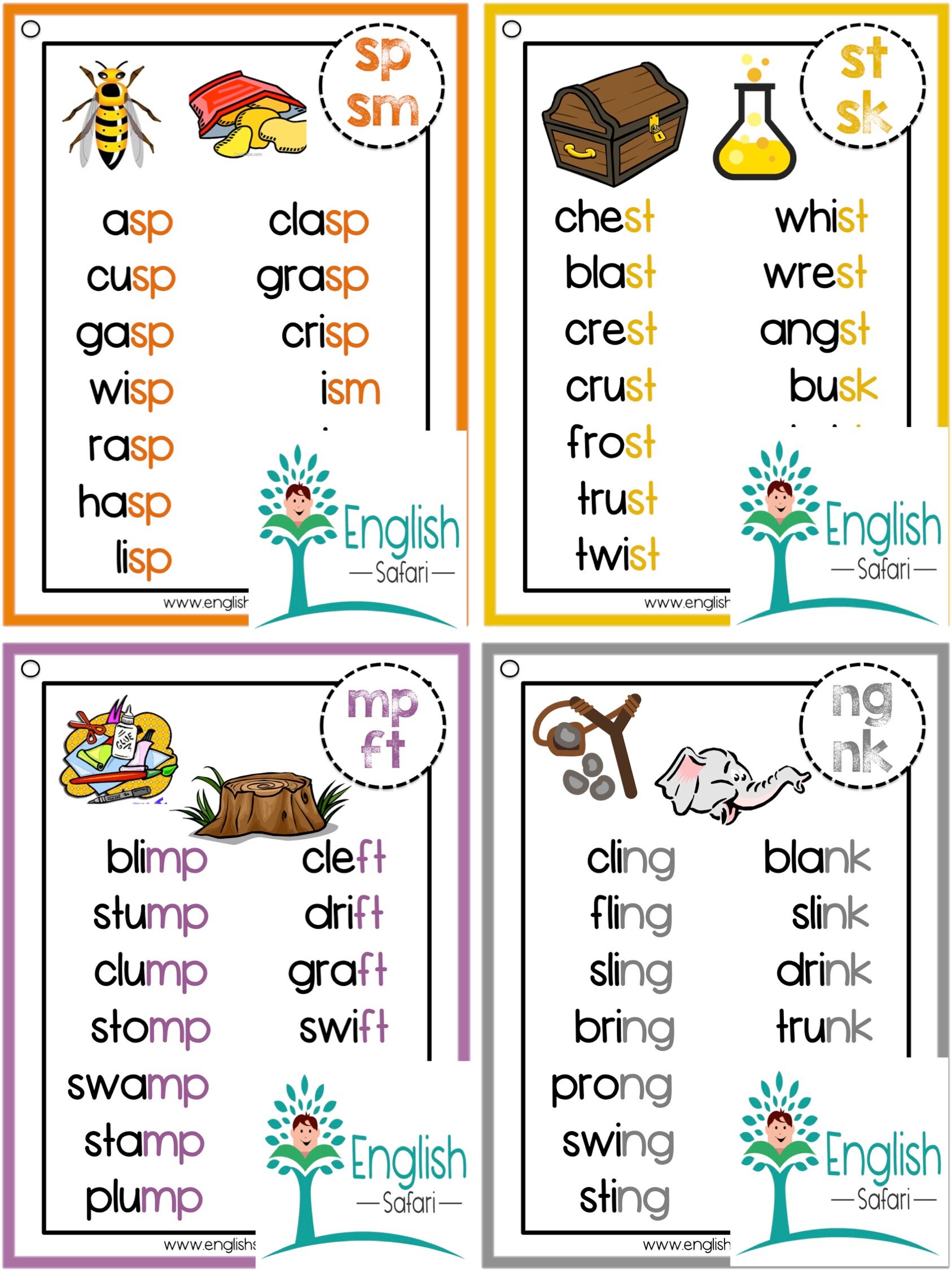 Phonics Words List Ending Consonant Blends Etsy Ireland