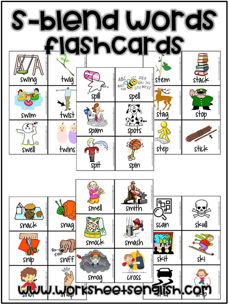Consonant S Blends Sc Sk Sw Sp Sm Sn St Words Flashcards Etsy