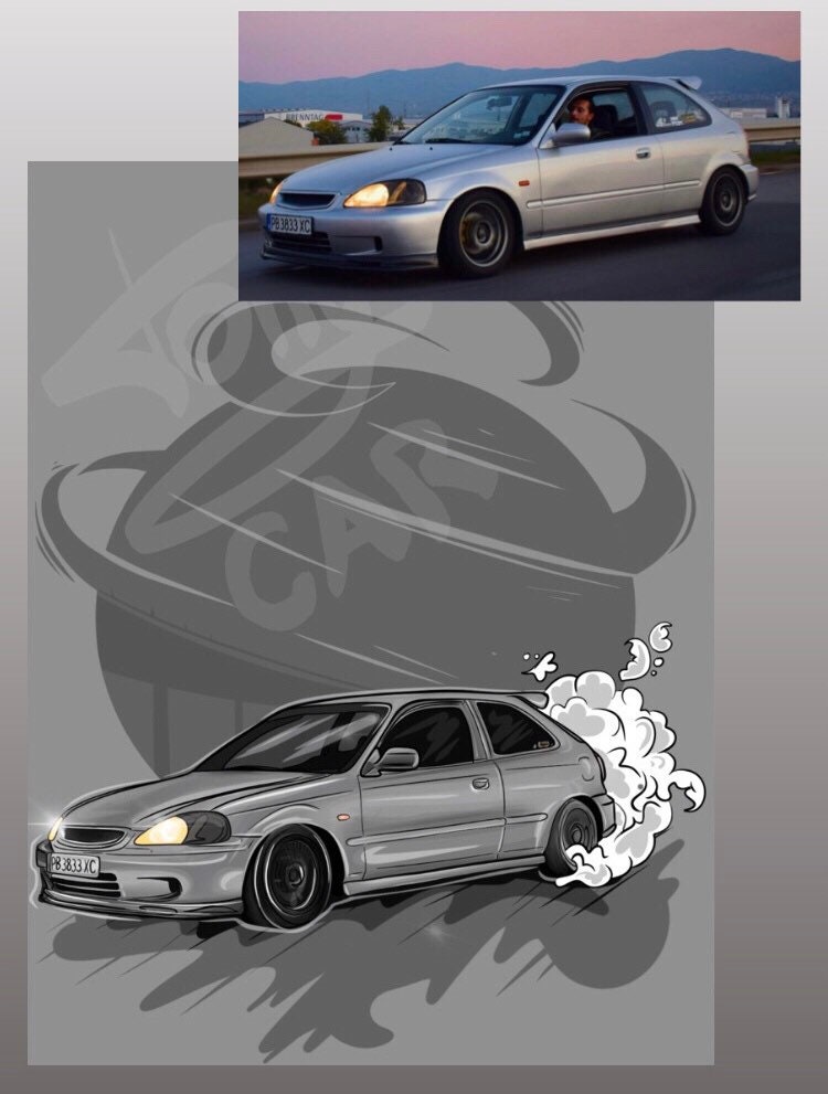 Custom Car Digital Drawing, Vector Car Illustration, Custom Cartoon Car ...