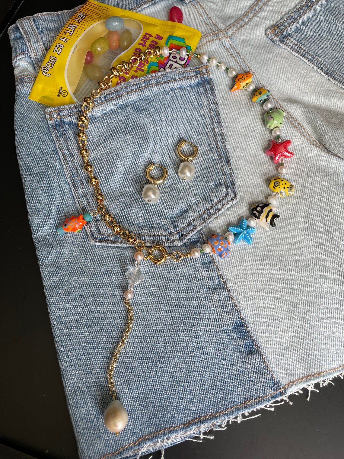 Necklace finding Nemo Gold Chain Necklace With Ceramics and Pearls ...