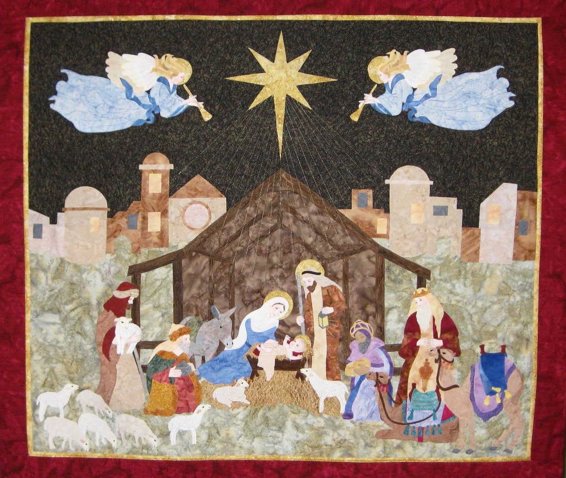 Nativity Wallhanging Art Quilt Pattern and Lovely Hand Draw Faces and ...