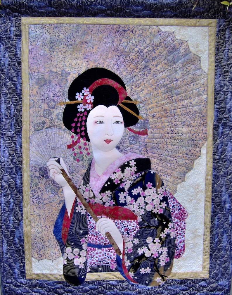 Geisha With Parasol Pattern Including Hand Drawn Fabric Face and Hands ...