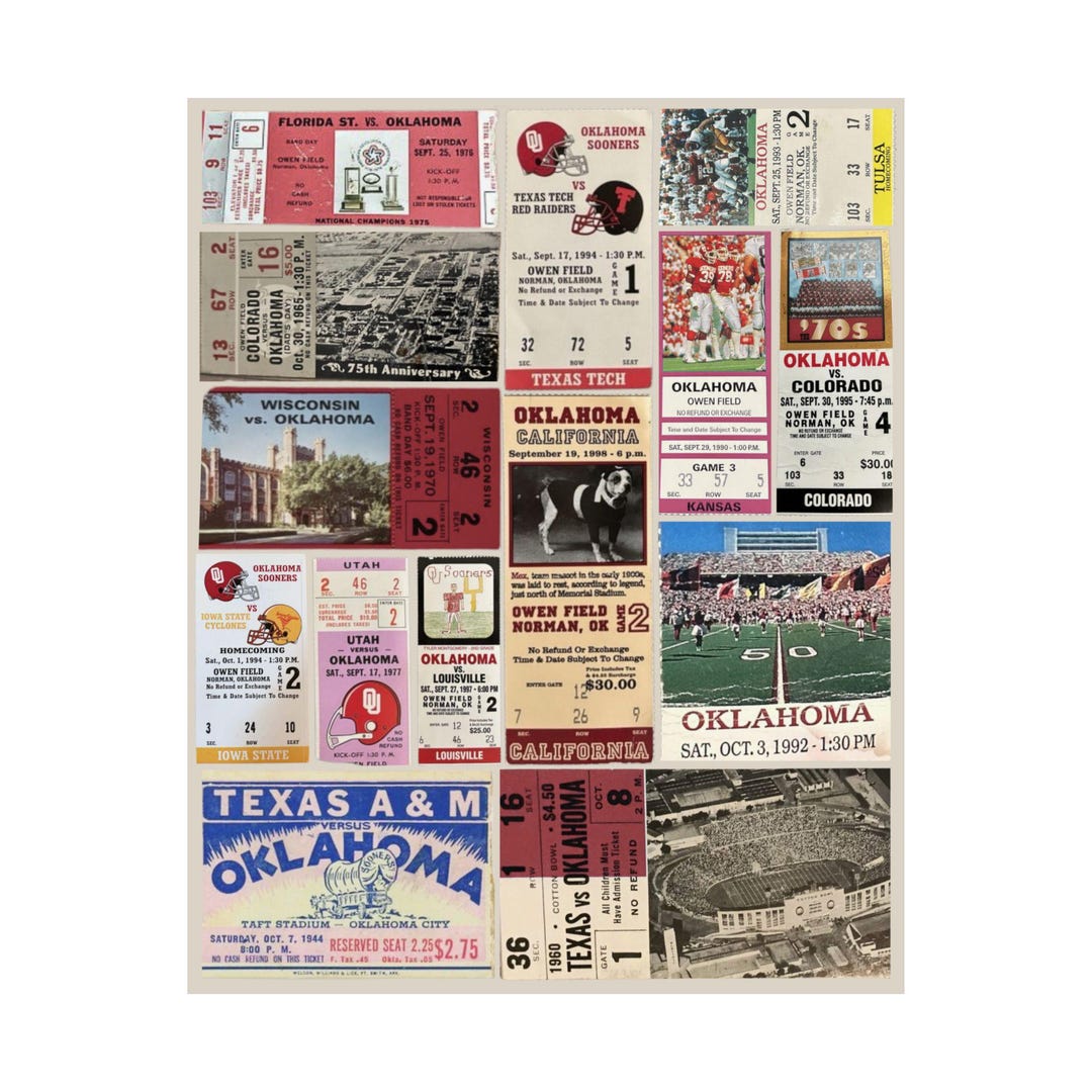 Oklahoma Sooners | Vintage Sports Ticket Art Print | Retro College Team ...