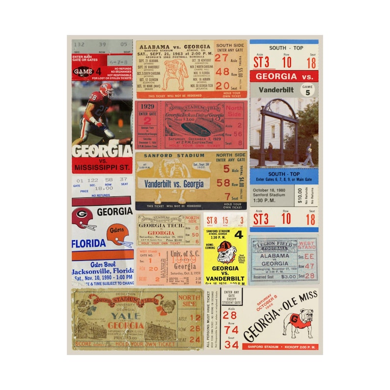 Georgia Bulldogs | Vintage Sports Ticket Art Print | Retro College Team ...