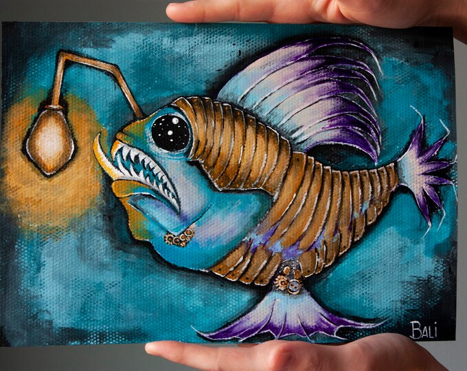 Steampunk Angler Fish Gothic Dark Original Painting - Etsy