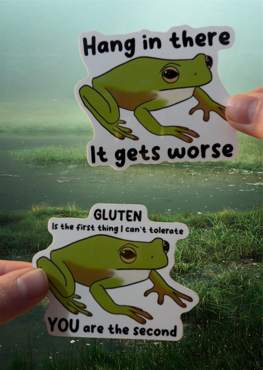 3 Inch Frog Memes Sticker | Gluten is the First Thing I Can’t Tolerate ...