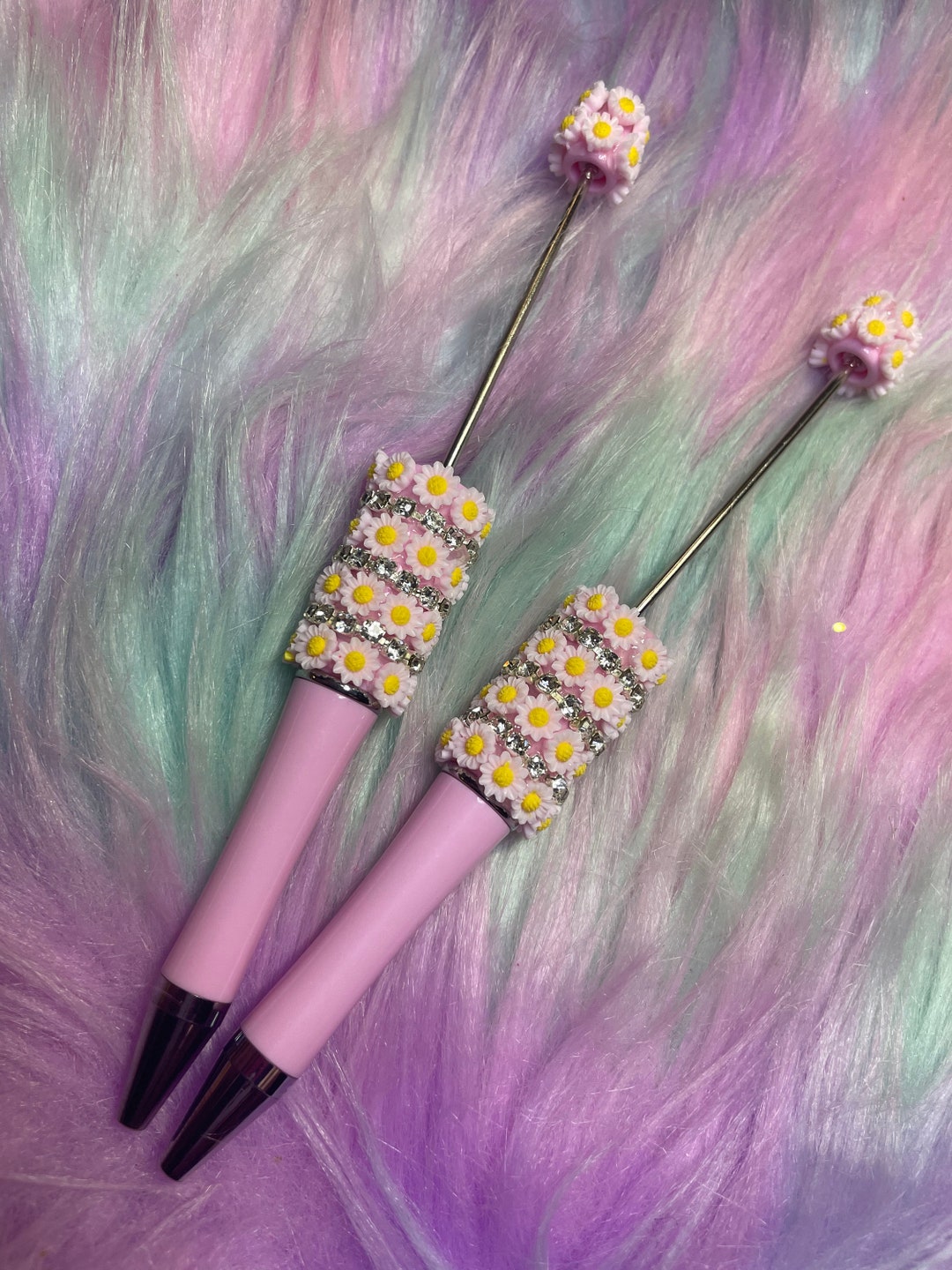 Handmade Baby Pink 3D Daisy Flower Silver Rhinsestone Beadable DIY Pens ...