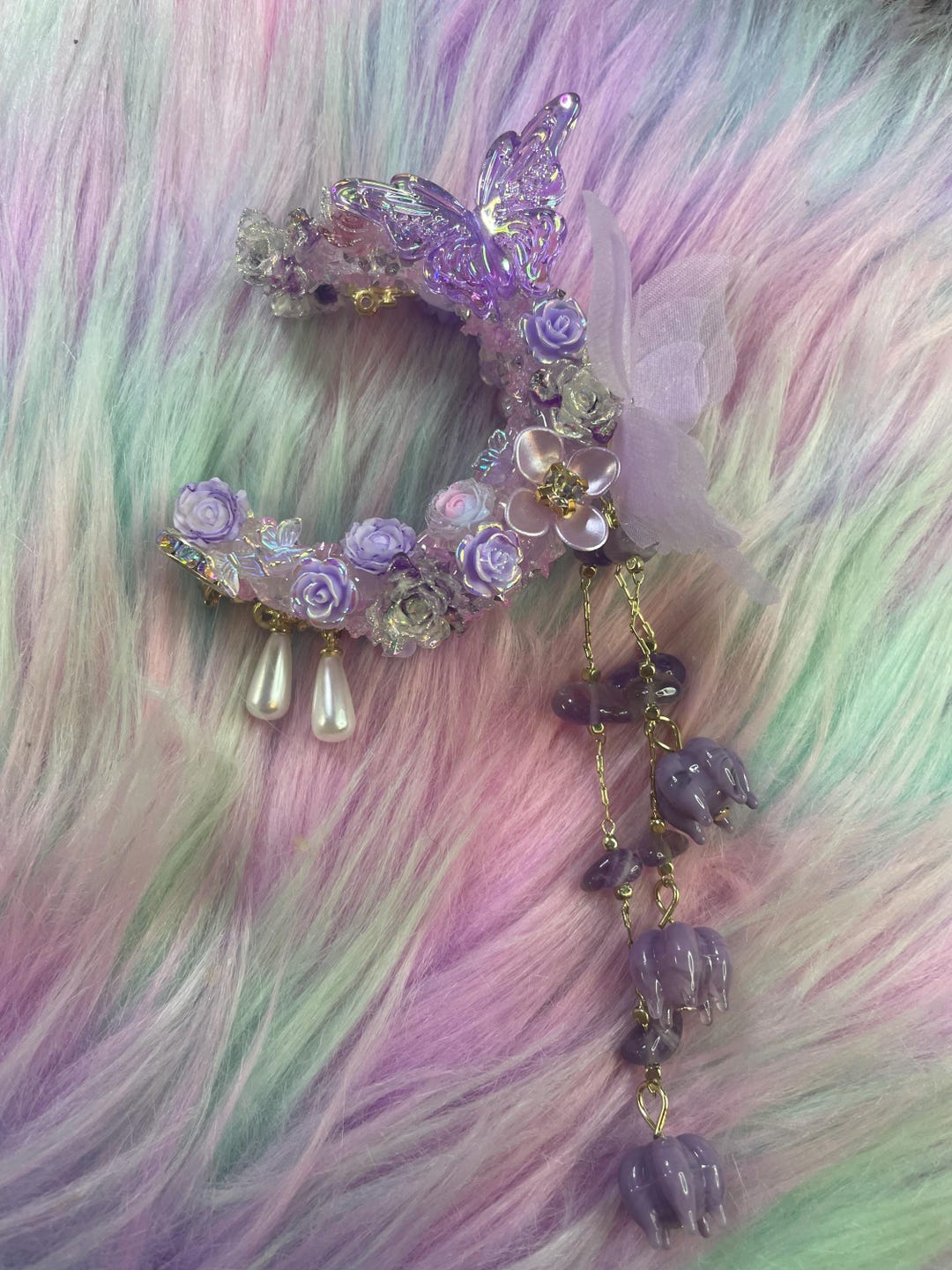 Luxury Purple Sugar Roses Butterflies Pearls With Dangles Extra Fancy ...