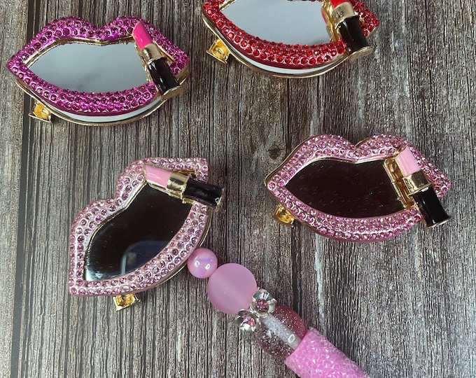 Rhinestone Lips Bead: Gold Tone Double-sided Mirror, DIY Craft - Etsy