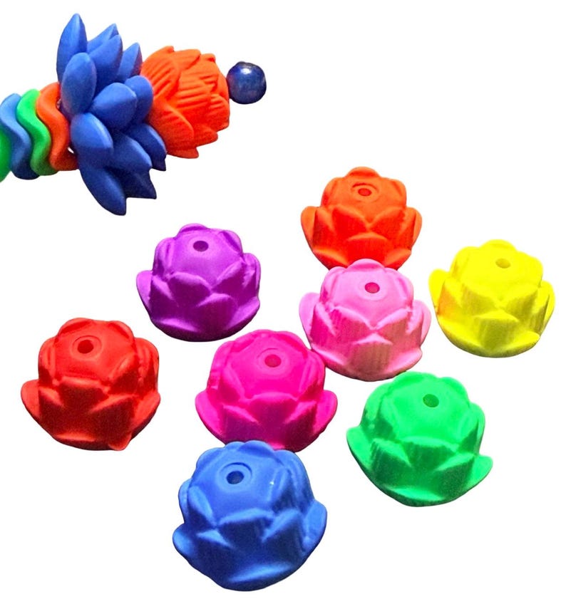 Neon Lotus Flower Beads, Luminous Acrylic Matte, 3D Spacer for DIY ...