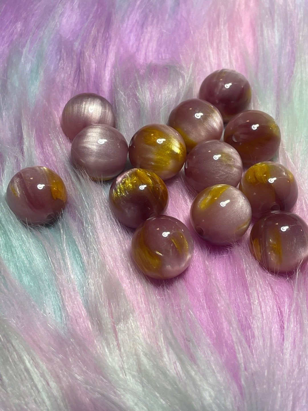 16 Mm Round Glitter Glaxy Dust Rose Pink and Gold Beads 6 Pieces - Etsy