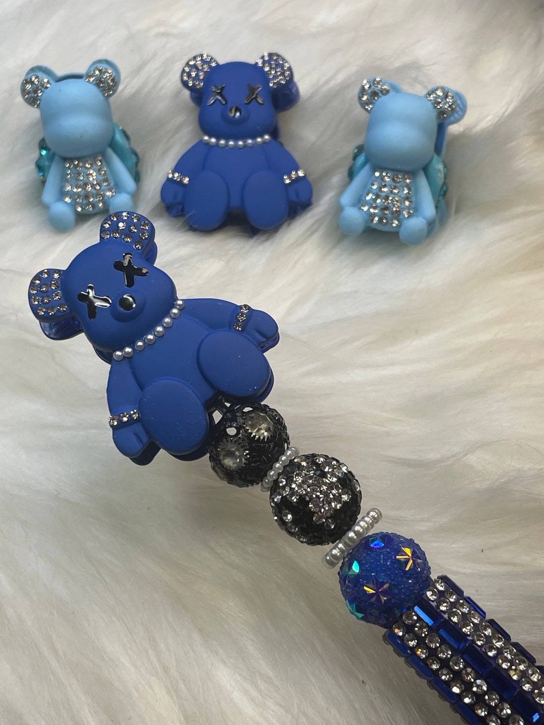 Matte Navy Blue Bear and Matte Light Blue Bear Sparkly Bling Fancy ...