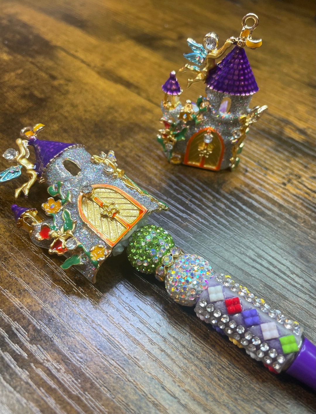 Silver Sparkle and Purple Roof Enamel Medieval Castle With Drawbridge ...