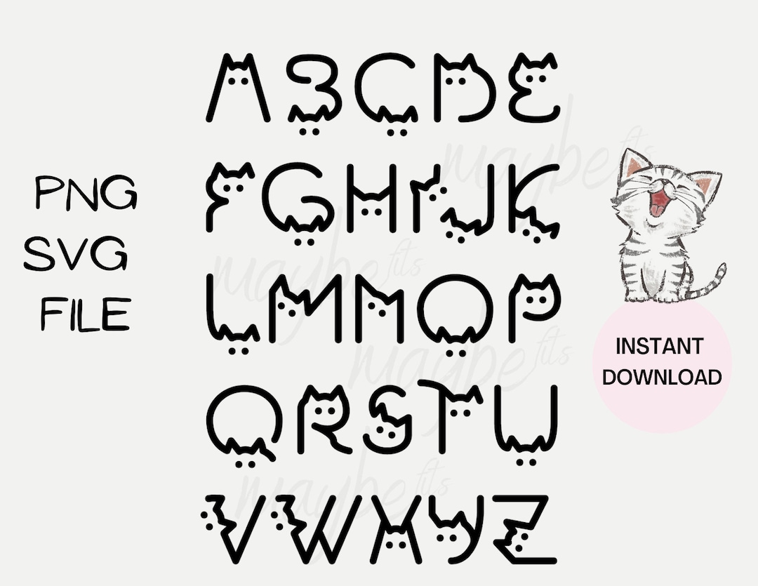 Cat Font A-Z cat Language SVG Cat Alphabet Cat Letters - Etsy